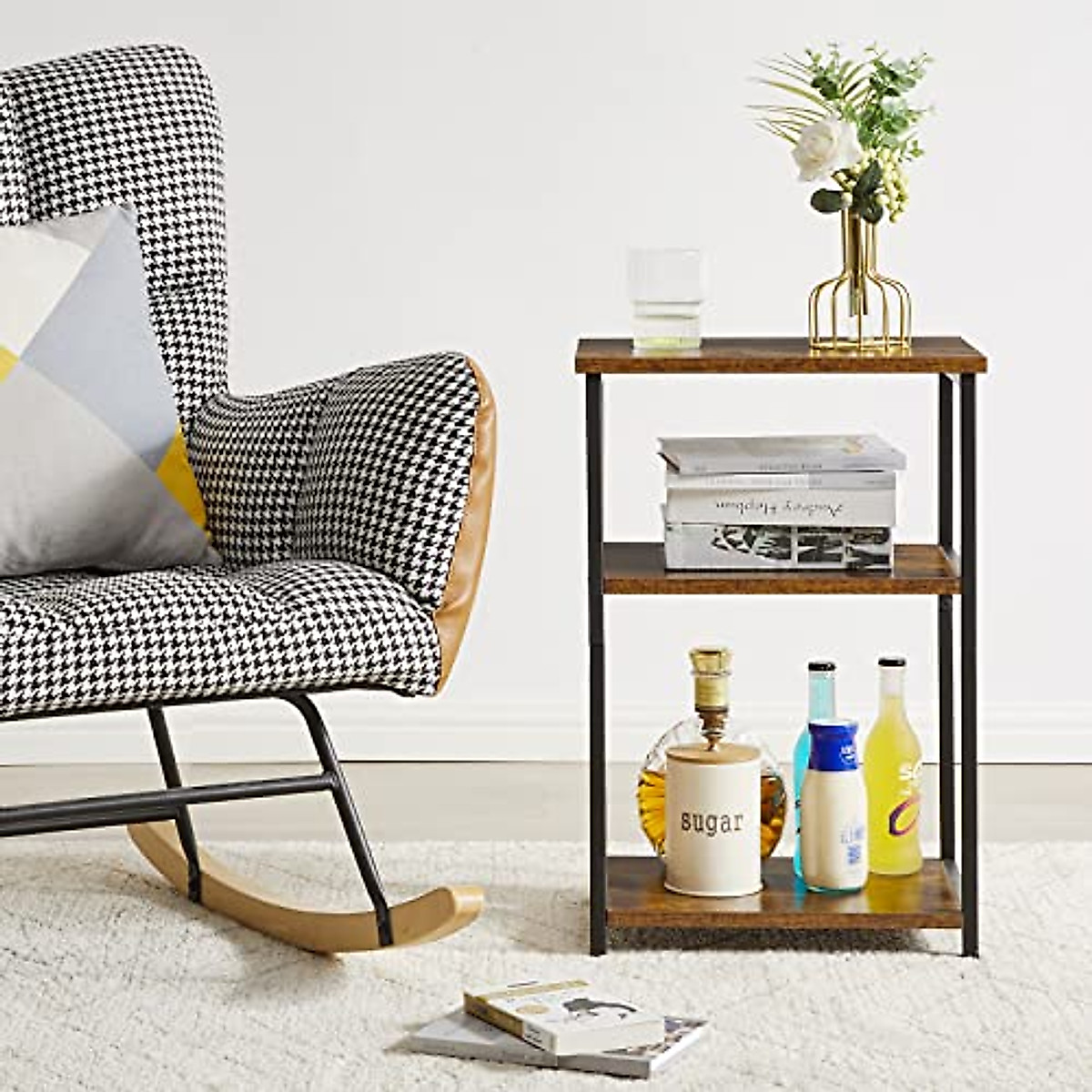 IBUYKE Coat Rack Stand Freestanding, 3-Tier Side Table, Coat Tree with 3 Adjustable Sizes and 8 Hooks, Industrial Small End Table with Storage Shelf, for Bedroom, Hallway RF-1194&TMJ402H