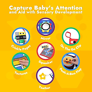 Papablic Luxury Baby Soft Book with Teether, High Contrast Black and White Crinkle Book for Early Education, Tummy Time Toys for Babies 0-12 Months with Baby Safe Mirror, Crinkle Pages and Squeaker