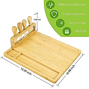 Secura Bamboo Cheese Board, Charcuterie Boards Set Cheese Platters Wood Serving Board and Knife Set with Knife Stand for Wine Wedding Housewarming Gifts