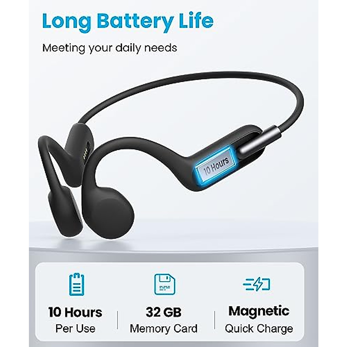 Rumatas Bone Conduction Headphones Bluetooth, Open Ear Headphones with Mic Underwater Swimming Headphones 32GB MP3 & 8Hrs Playtime, Wireless Underwater Earbuds for Swimming, Sports.