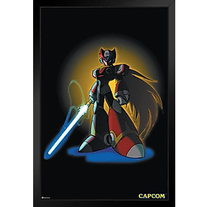 Mega Man Zero Blade Video Game Video Gamer Classic Retro Vintage 90s Gaming MegaMan Capcom Legacy Collection Megaman 11 Mega Man X Dr Wily Black Wood Framed Wall Art 14x20