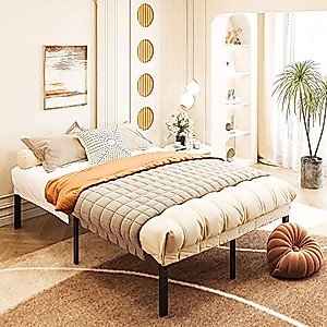 ZIYOO Queen Size Bed Frame 16 Inches High, 3 Inches Wide Wood Slats with 3500 Pounds Support for Foam Mattress, No Box Spring Needed, Heavy Duty Metal Platform Bed Frame, Easy Assembly, Noise Free