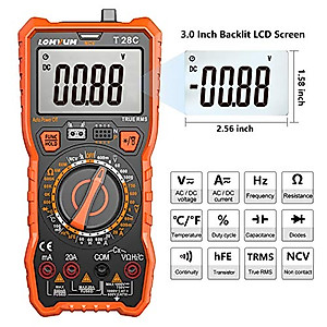 Digital Multimeter, LOMVUM TRMS 6000 Counts Electrical Tester AC/DC Amp Ohm Voltage Tester Meter with Temperature Frequency Resistance Continuity Capacitance Diode and Transistor Test