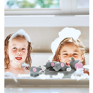 DolliBu Elephant Family Animal Bath Squirters 4 Piece Bath Toy Set, Children Bath Toys for Bathtime & Water Fun, Girls & Boys Floating Rubber Squirt Toys, Pool Toys for Kids - Gray Elephant