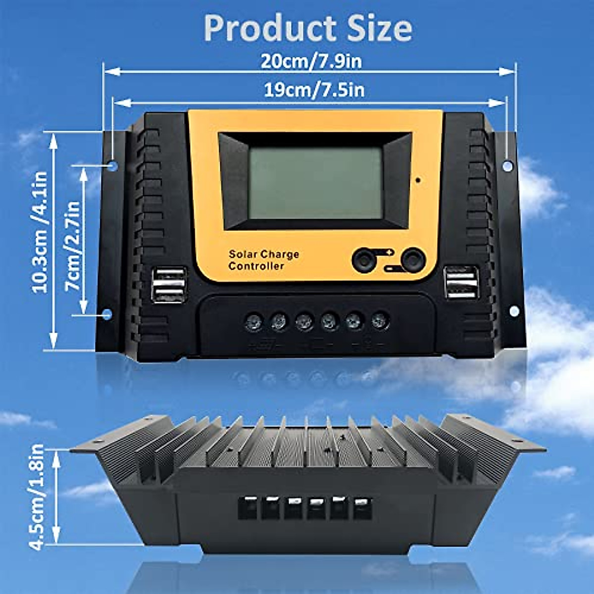 30amp Solar Charge Controller 12V 24V 36V 48V Auto,PWM Solar Controller 30A with Backlit Display, Temperature Sensor,4 USB Ports, Fit for MAX 1560W Solar Panels Gel Sealed Flooded and Lithium Battery