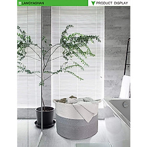 LANGYASHAN 21.65" x 13.78" XXXLarge Woven Rope Basket Decorative Blanket Basket for Living Room Toys Sofa Throws Storage Towels or Nursery Round Laundry Hamper Basket with Handles Laundry Basket(Gray)