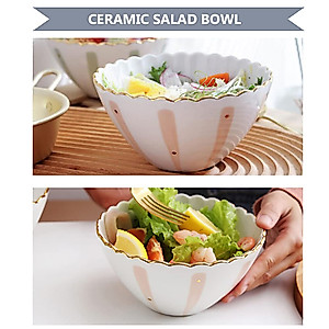 FRCOLOR Ceramic Fruit Bowl Porcelain Dessert Plate Bowl Flower Shaped Bowl Salad Bowl Dish Plate Kitchen Gadgets Pink