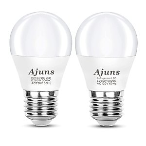 Ajuns LED Refrigerator Light Bulb 40W Equivalent 120V Freezer Waterproof Light Bulbs, Energy-Saving A15 Appliance Fridge Light Bulbs,5W Daylight White 5000K E26 Base, Non-Dimmable 2 Packs
