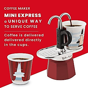 Bialetti - Mini Express Magritte: Moka Set includes Coffee Maker 2-Cup (2.8 Oz) + 2 shot glasses, Red, Aluminium