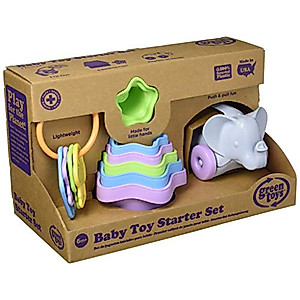 Green Toys Baby Toy Starter Set (First Keys, Stacking Cups, Elephant) Closed Box