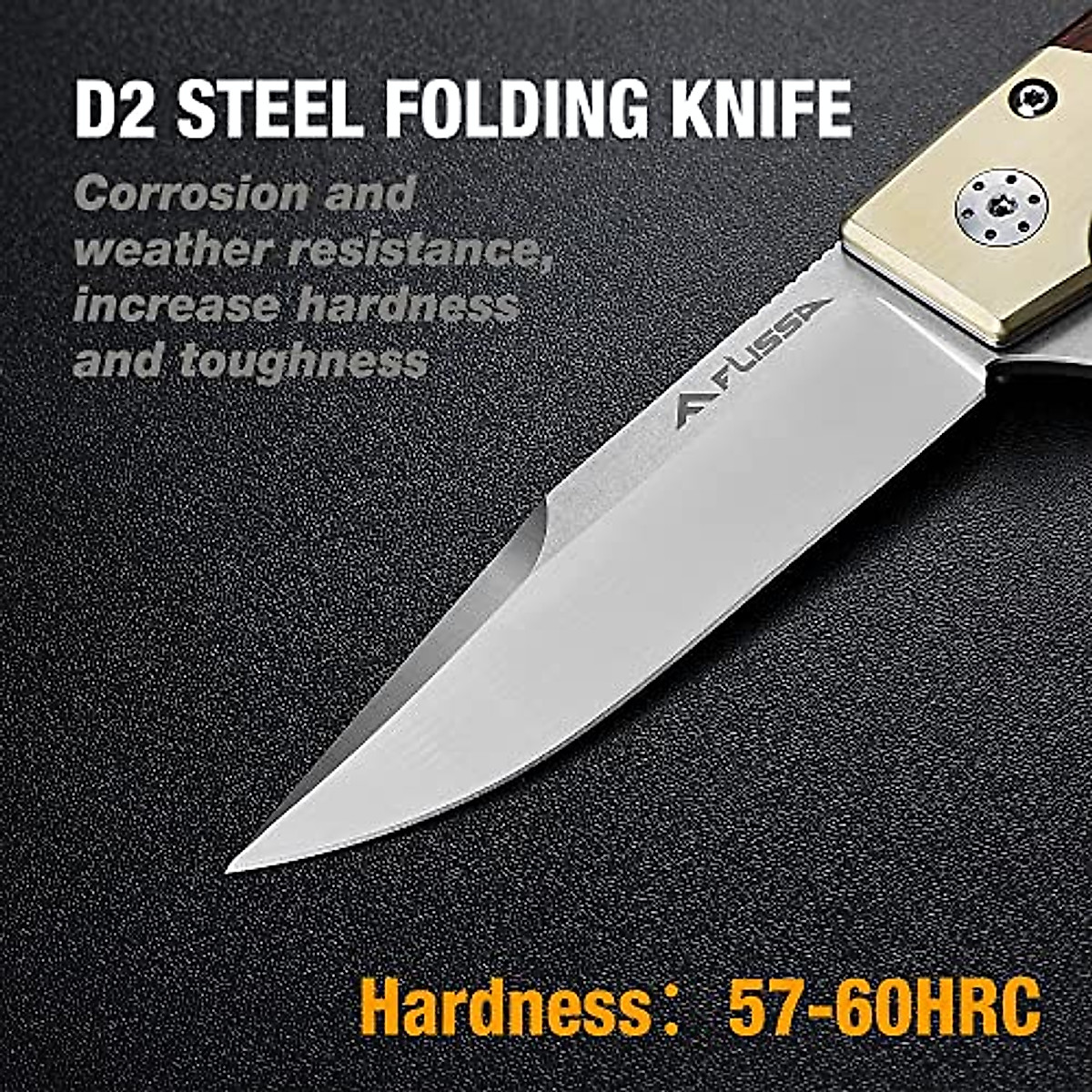 FLISSA D2 Steel Pocket Knife, Folding Knife with Ball Bearing, Elegant Copper & Wood Handle, Liner Lock, Pocket Clip, Cleaning Cloth, Perfect for EDC, Daily Use, Outdoor