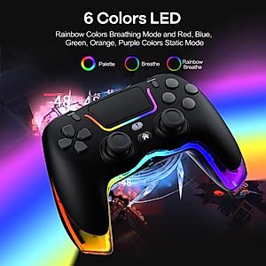 Rotacess Wireless Controller for PS4/Slim/Pro with Cool LED Light, Programming Back Button, Adjustable Turbo, Vibration and Motion