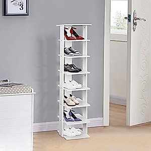 MorNon 7-Tier Shoe Rack，Shoe Storage Tower Modern White Wooden Shoe Shelves for Bedroom Living Room Saving Space (White)