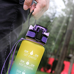 Kanglesdip 32 oz Large Water Bottle with Motivational Time Marker & Removable Strainer,Fast Flow BPA Free for Fitness, Gym and Outdoor Sports(Yellow/Blue/Purple, 32 oz)