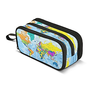 CHIFIGNO World Map Pencil Case Box, Large Pen Case, Large Pencil Boxes, Pencil Pouch for Kids