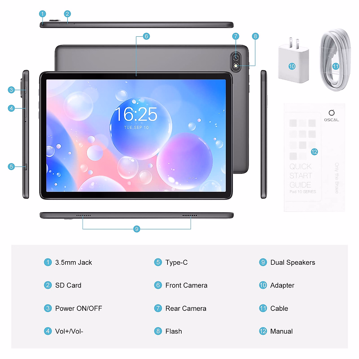 OSCAL 10.1 Inch Tablet(14+128GB) 1TB Expansion, Android 12 Tablet Computer, 13+8MP Camera, Octa-Core Processor, 6580mAh Battery, BT 5.0, 2.4G/5G WiFi, Parent Control, Google GMS Certified