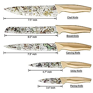 Karcu Knife Set, 5-piece Kitchen Knife Set Nonstick Coated with 5 Knife Sheath Covers