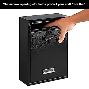 KYODOLED Locking Wall Mount Mailbox,Mail Boxes Outdoor with Combination Lock，Security Key Drop Box,12.4Hx 8.54Lx 3.35W Inches,Black Large