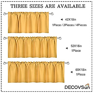 DECOVSUN Gold Yellow Valance for Windows Solid Thermal Insulated Blackout Rod Pocket Curtain Toppers Valance for Bathroom Living Room 42x18 Inch 1 Panel