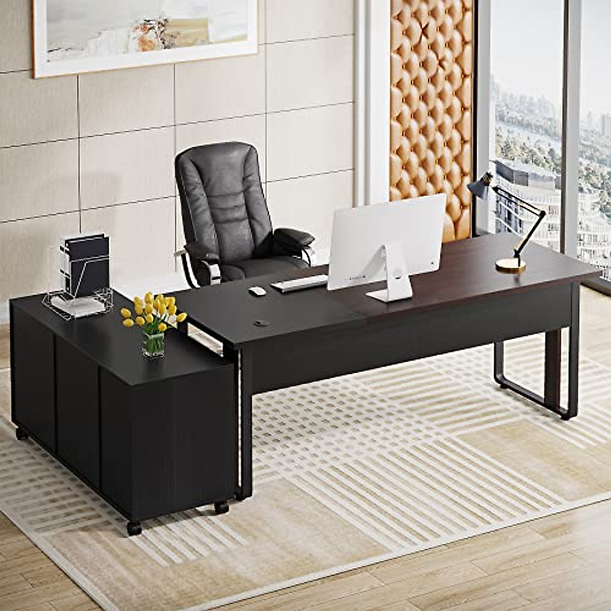 Tribesigns 70.8" Large Executive Office Desk with Lateral File Cabinet, L Shaped Office Desk with Drawers and Storage, Home Office Furniture Sets