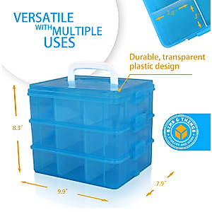 Bins & Things Stackable Toys Organizer Storage Case Compatible with BeyBlade, Hot Wheels, Lego Dimentions or Mini Toy Action Figures - Portable Adjustable Box w/Carrying Handle, Calico Critter