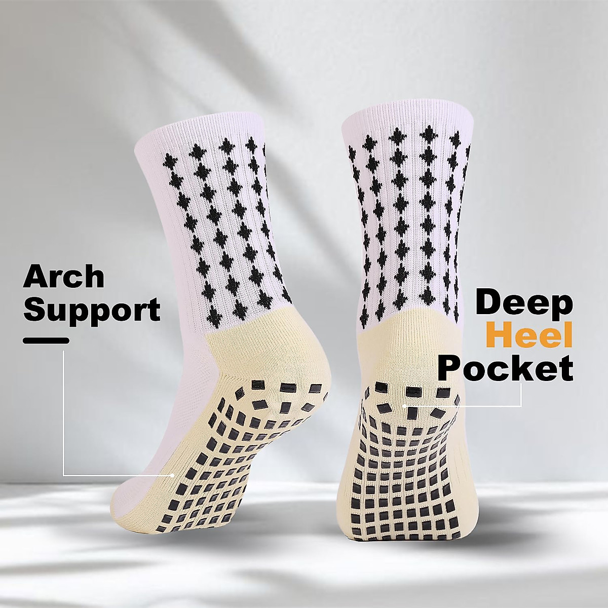 wonhag Grip Soccer Socks for Men Athletic Socks Anti Slip Non Gripper Mens Hospital Socks Anti Skid Whtie Socks 3 Pairs