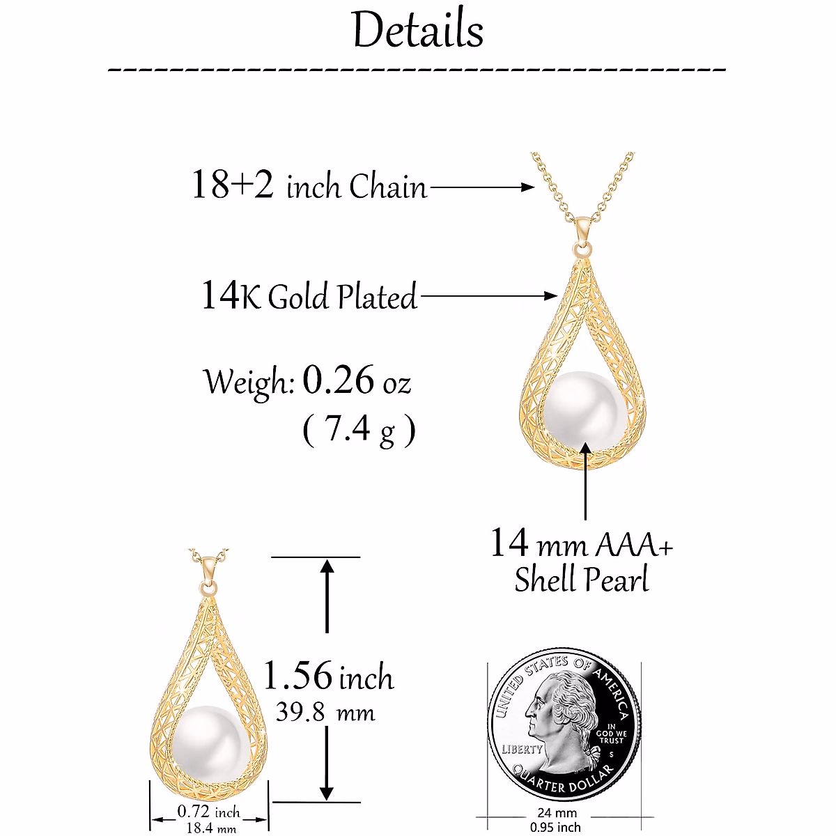 Big Light Pink Pearl Large Pendant Drop Dangle Simple Prom Formal Necklace for Women Trendy Handmade Hypoallergenic Rose Glod Plated Costume Jewelry (Light Pink-Rose Gold)