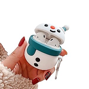 Rertnocnf Compatible with Earbuds Case Airpods 1 & 2, Girls Women 3D Cute Christmas Snowman Soft Silicone Shockproof Wireless Earphone Protector Blue