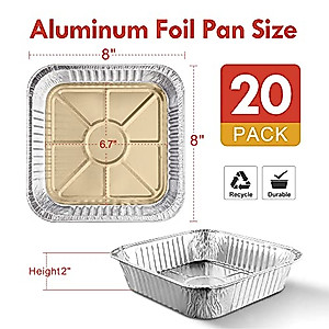 ZALAXY 8" Square Disposable Aluminum Cake Pans with Lids, Foil Pans Food Containers Perfect for Baking Cakes, Cooking, Roasting, Homemade breads (20 Pack)