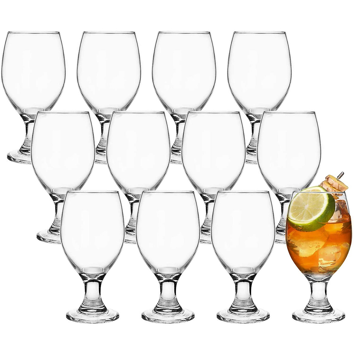 Bekith 12 Pack Goblet Party Glasses, 13-Ounce Classic Beverage Glass Juice Glasses, Clear