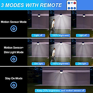 KERNOWO Solar Lights Outdoor, 118 LED Solar Motion Sensor Flood Lights with Remote, IP65 Waterproof Solar Powered Security Spot Lights with 16.5Ft Cable for Patio, Garage, Porch, Yard, 2 Pack