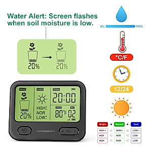 VODESON 4in1 Plant Soil Moisture Meter with 230ft RF Wireless Includes Battery-Waterproof & LCD Display for Moisture,Temp,Sunlight,Time,Ideal for Garden, Farm, Lawn Care-Outdoor Plant Monitoring