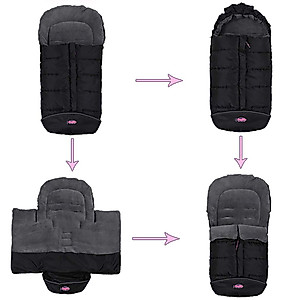 German Designed Universal Stroller Footmuff, 2 Way Zippers Style Easy for Baby in&Out, Length Extensible,Temperature Adjustable Footmuff Fits Baby Growth,Reflective Strips Around Bunting Bag