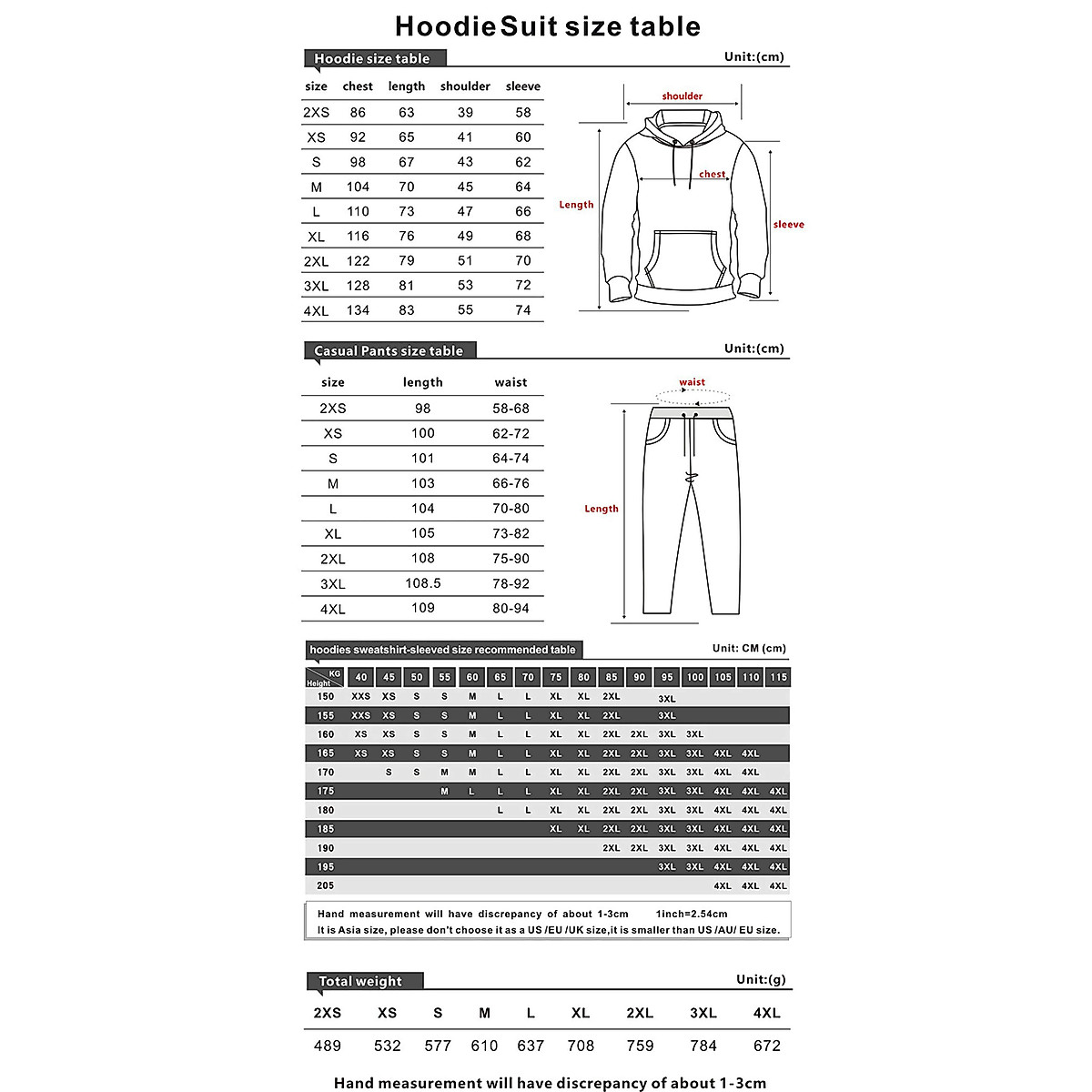 JMSUN Uniform Two-Piece Hoodies Pants Fashionable Pullover Sweatshirt for Men/Women Tracksuit