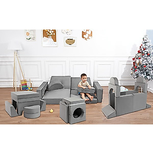 LEZASTAR Modular Kids Play Couch, Play Couch Sofa for Kids,Kids Modular Couch for Bedroom Playroom, Kids Couch Building Fort for Boys and Girls, Grey