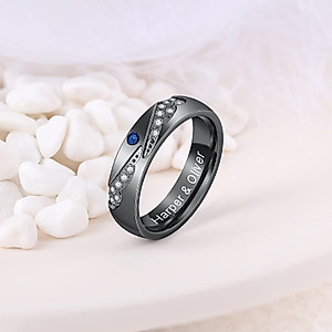 Luxladis Personalized Couples Rings Set for Him and Her Promise Rings for Couples Free Engraving Custom Name Stainless Steel Engagement Rings for Couples Valentines Day (Angelwings)