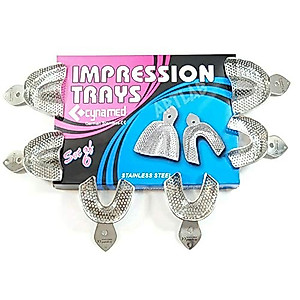 Premium German Dental Autoclavable Metal Impression Trays Stainless Steel Upper Lower Dental Perforated Impression Trays Set of 6 Cyanemed