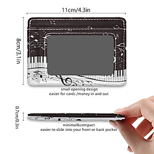 Linomo Thin leather Card Holder and Money Clip Music Note Musical Piano Wallet RFID Blocking for Men & Women