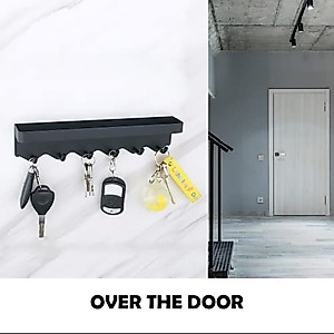 Smile Buzz Wall Mounted Adhesive Key Holder with Tray - Decorative Mail Organizer & 6 Sturdy Hooks for Entryway, Hallway, or Office - Keep Keys Handy & Organized.