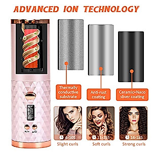Automatic Curling Iron, Cordless Ceramic Barrel Wave Wand, Portable Cordless Auto Hair Curler with 4 Temps & 3 Timers, Fast Heating Rotating Rotating Curling for Long & Short Hair, Travel & Home Use