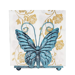 Owlgift Metal Butterfly Shaped Napkin Holder, Tabletop Paper Towel Dispenser, w/Freestanding Tissue Stand, Storage (Turquoise)