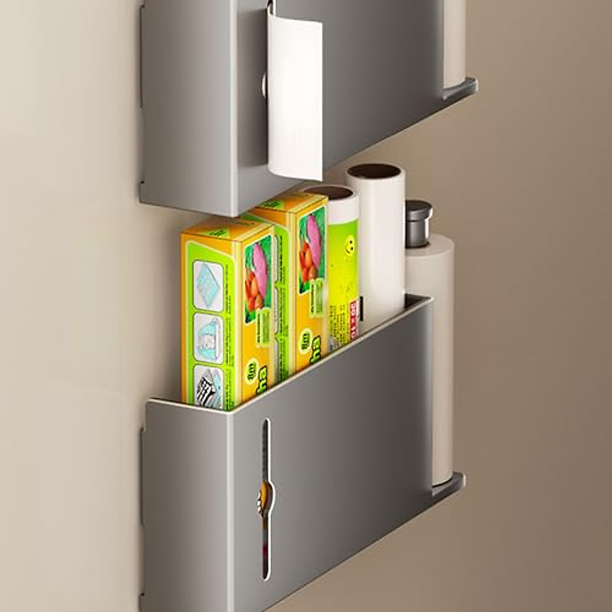 Rooyar Kitchen Cabinet Door Storage Solution Wall Mounted Organiser for Foil and Wax Paper Fridge Organization Accessories