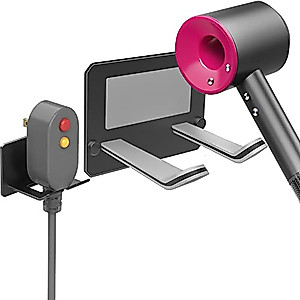 Adhesive Hair Dryer Holder Wall Mount - Adhesive Bathroom Vanity Blow Dryer Holder Organizer Compatible with Dyson Hair Dryers (Black)