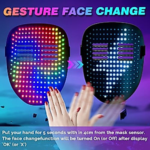 MEGOO Led Mask with Gesture Sensing Transforming,Light Up Luminous Digital Glow Mask for Halloween Rave Dj Party Masquerade