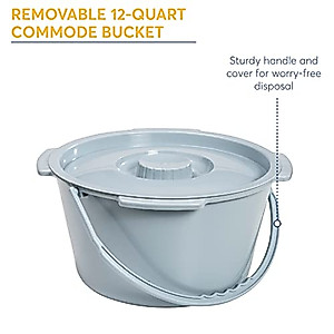 Drive Medical 11148-1 Folding Steel Bedside Commode Chair, Portable Toilet, Supports Bariatric Individuals Weighing Up To 350 Lbs, with 7.5 Qt. Bucket and 13.5 Inch Seat, Grey