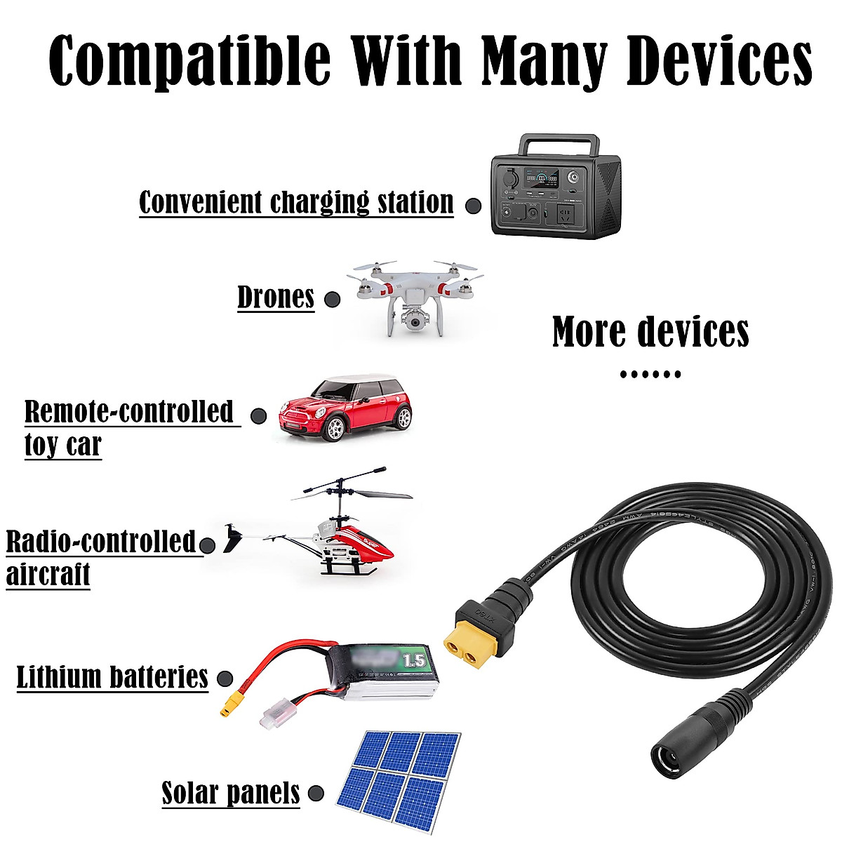 GINTOOYUN 2 PCS DC8020 to XT60 Power Cable 14AWG DC8mmx2.0mm Female to XT60 Female Power Cord for Solar Panel, Portable Charging Station,etc(59Inch)