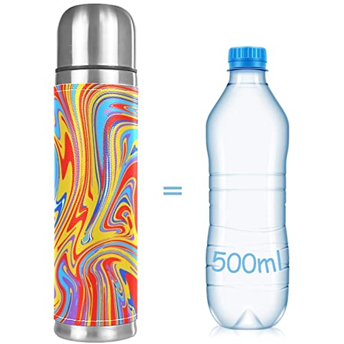 Stainless Steel Leather Vacuum Insulated Mug Marble Texture Thermos Water Bottle for Hot and Cold Drinks Kids Adults 16 Oz