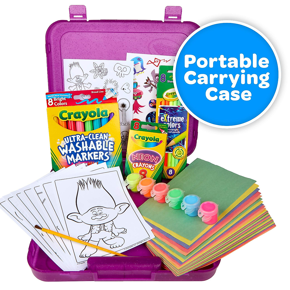 Crayola Trolls World Tour, Neon Create & Color Art Set, Over 70 Art Supplies, Gift for Kids, 5, 6, 7, 8