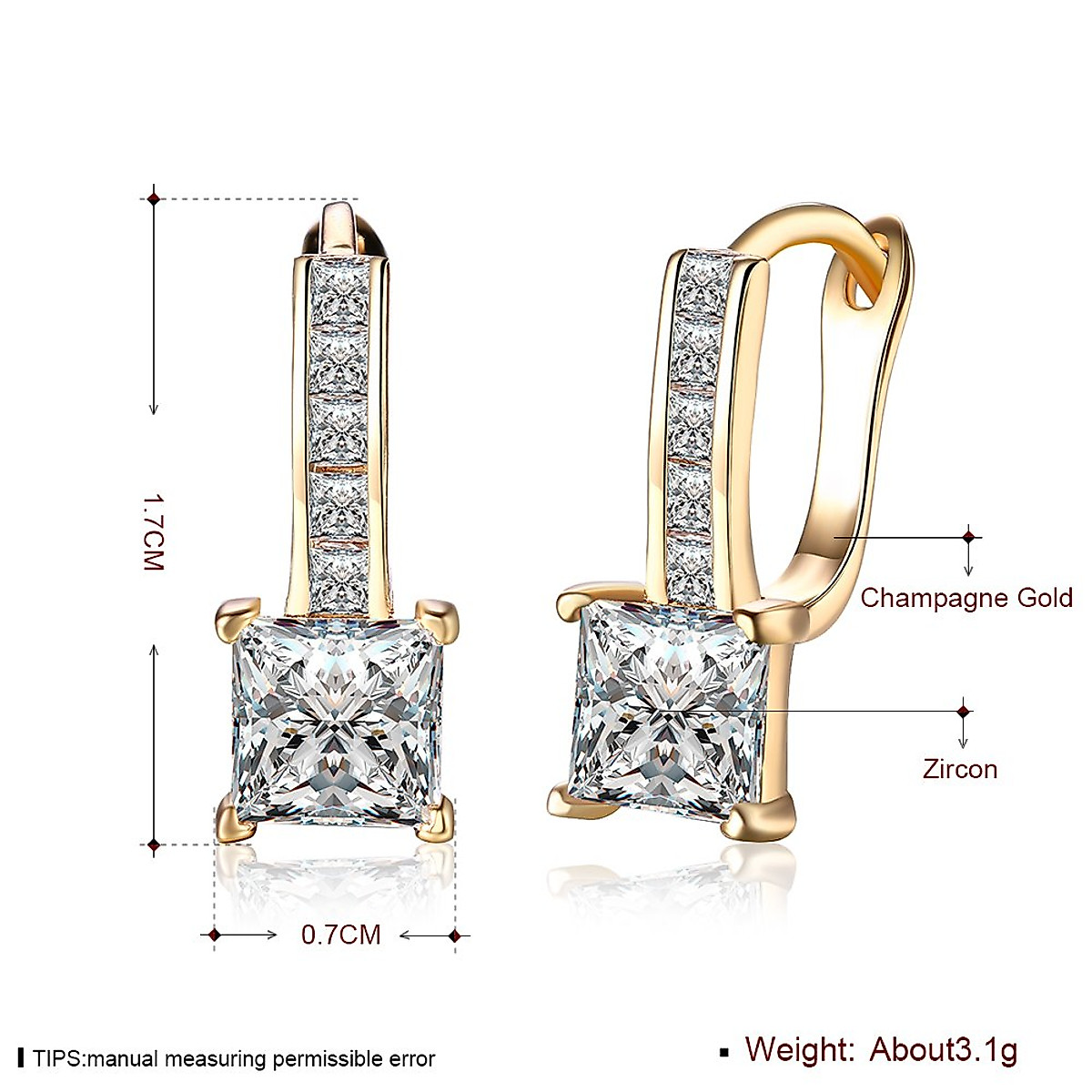 Elegant 18K Gold Plated Cubic Zirconia Pearl Drop Dangle Earrings Princess Cut CZ Diamond Crystal Small Hoop Earring For Women Huggie Hoops Hypoallergenic Dainty Delicate Fashion Jewelry Nice Gift Valentine's Day Bff Birthday 2 Pairs Set