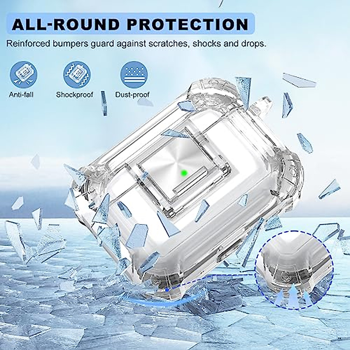 [4 in 1] Secure Lock Airpods Pro 2nd/1st Generation Case Clear, WOFRO Airpods Pro 2 Transparent TPU Silicone Protective Cover with Cleaner kit Lanyard and Keychain for Apple AirPods Pro 2nd/1st Gen